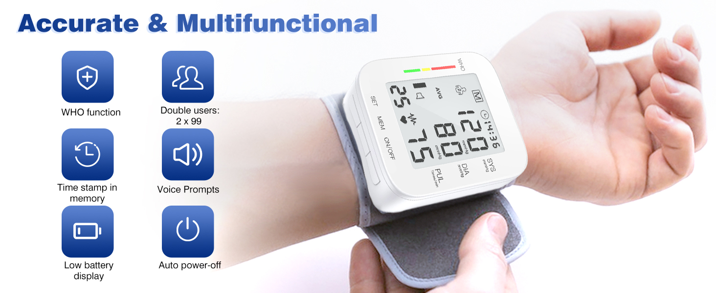 MMIZOO Blood Pressure Monitor Wrist Bp Monitor Large LCD Display Blood ...